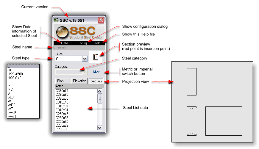To insert a Steel type in AutoCAD, drag&Drop the selected Steel from the Steel List data into ...